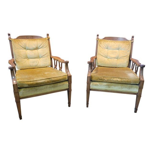 1920s Pair of Mid-Century Gold Velvet With Real Carved Intricate Dark ...