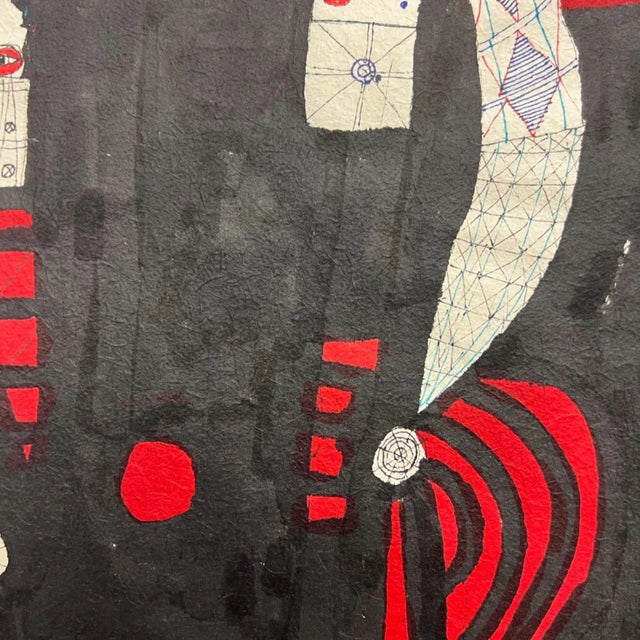 2011 Modern Art Black & Red Ink Drawing Oaxaca Mexico | Chairish