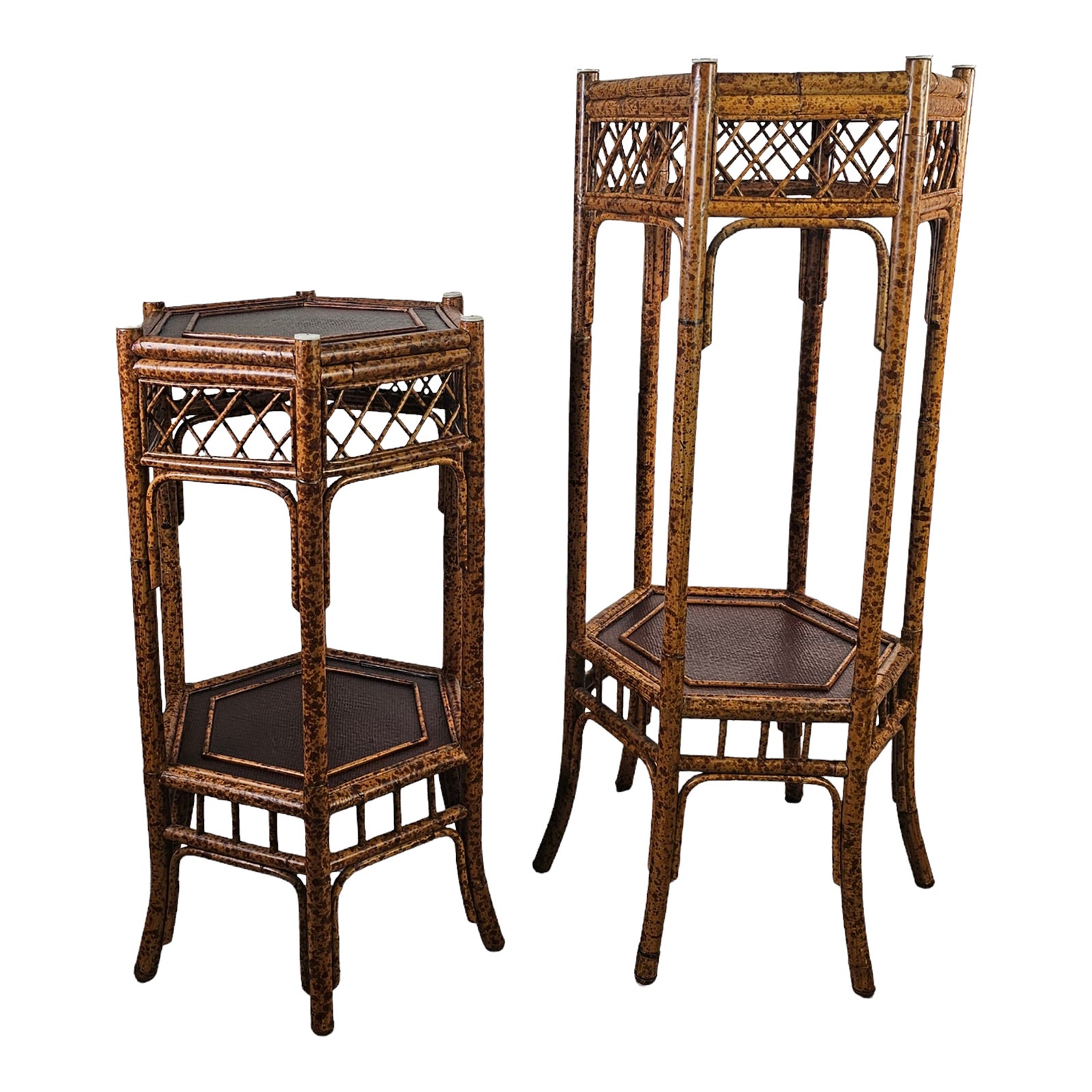 Rattan Tortoise Shell Bamboo Wicker Plant Stands | Chairish