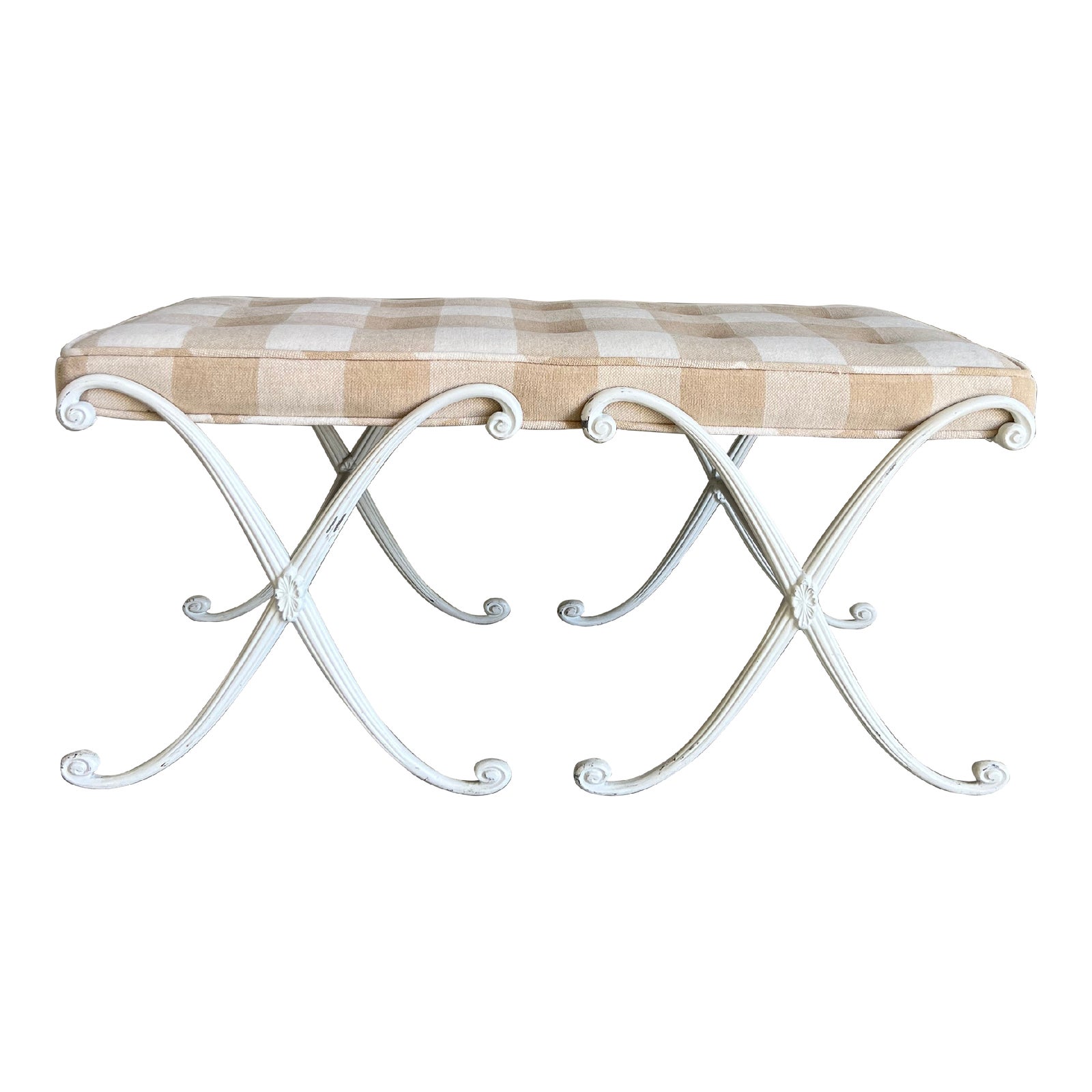 Newly Upholstered Vintage Plaid Bench Seat | Chairish