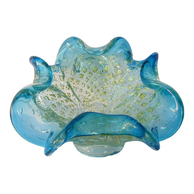 Vintage Italian Murano Pale Blue, Gold and Silver Fleck Mid Century ...