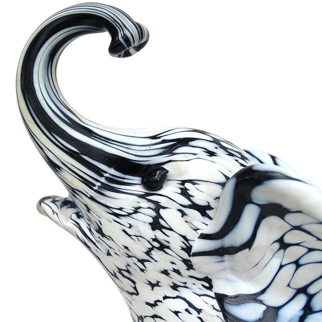 Archimede Seguso Murano Vintage Black White Italian Art Glass Elephant