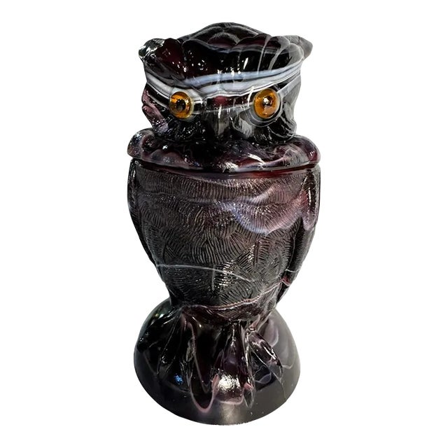 1960s Imperial Glass Purple Slag Glass Owl Lidded Jar Chairish