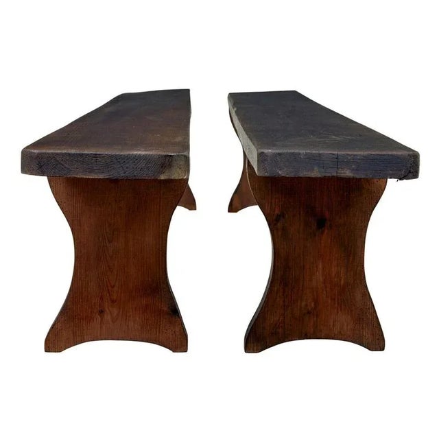 Large Antique Scandinavian Pine Benches, 1890s, Set of 2 | Chairish