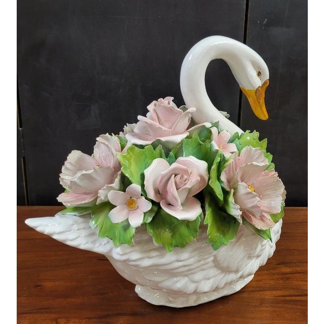 Large Vintage Italian Capodimonte Floral Swan Centerpiece Figurine ...