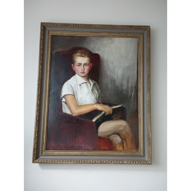 Early 19th Century Realism Seated Boy Portrait Oil Painting by Margot ...