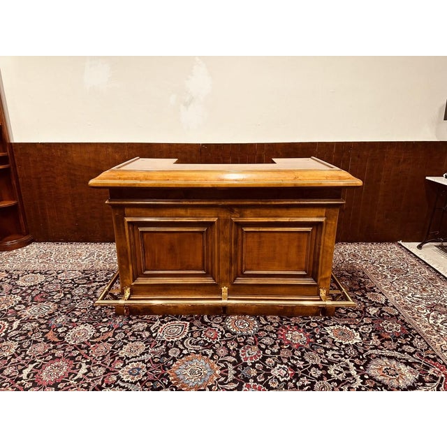 Vintage English Bar Counter with Bar Stools | Chairish