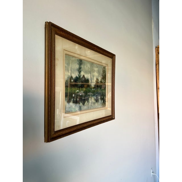 Vintage Countryside Lake Landscape Watercolor Painting, Signed | Chairish