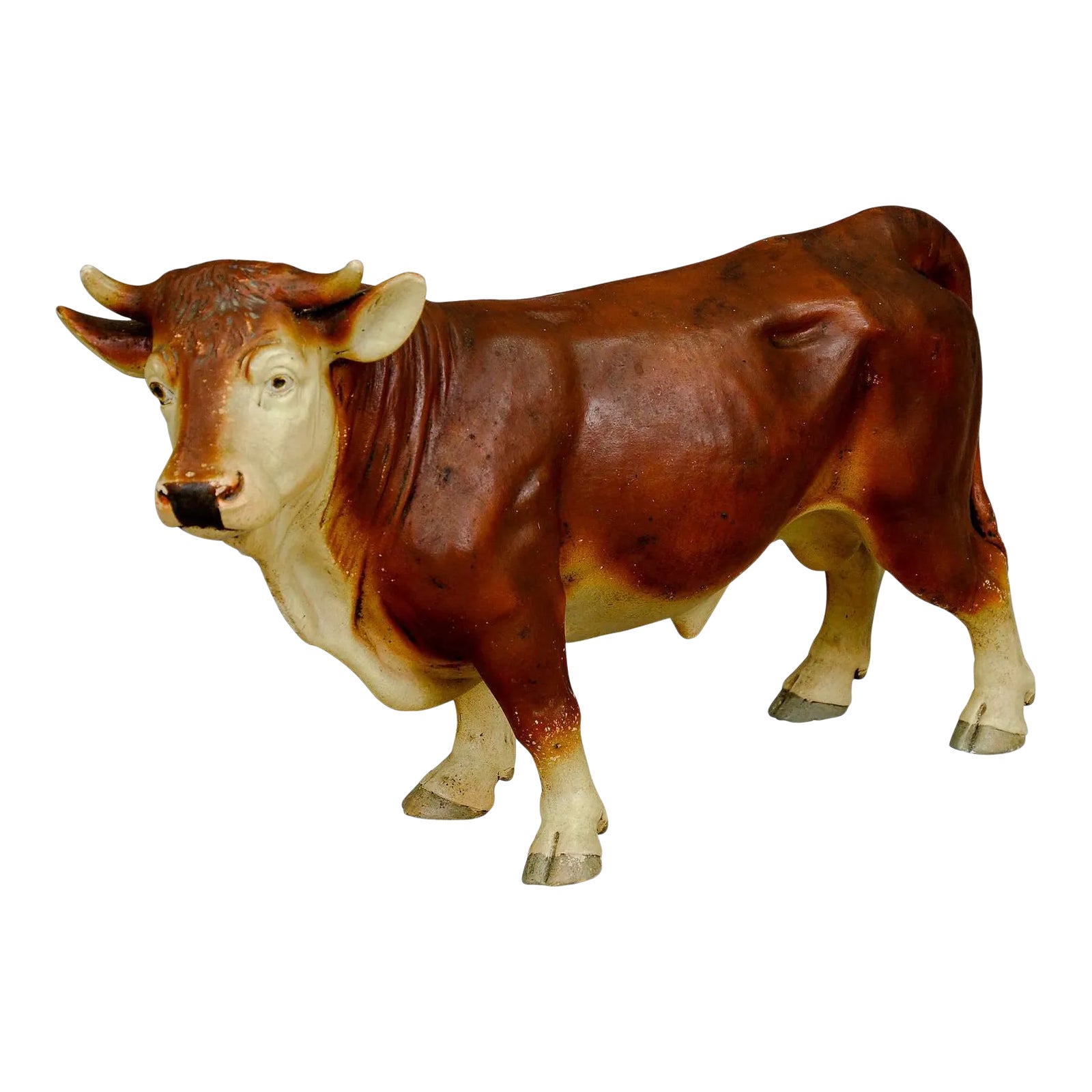 Antique Butchery Decoration of a Pottery Ox | Chairish