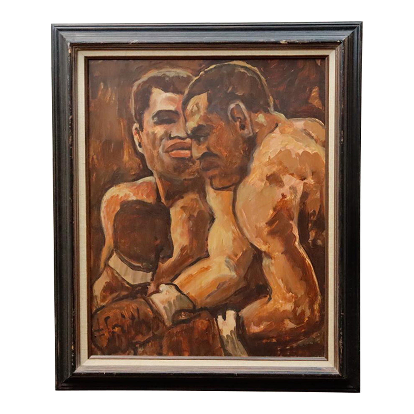 Arthur Smith Boxers Wpa Oil on Masonite Board Painting | Chairish