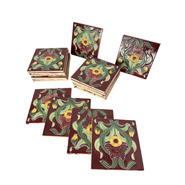 1990s German Embossed Art Nouveau Style Art Tiles - Set of 20 | Chairish