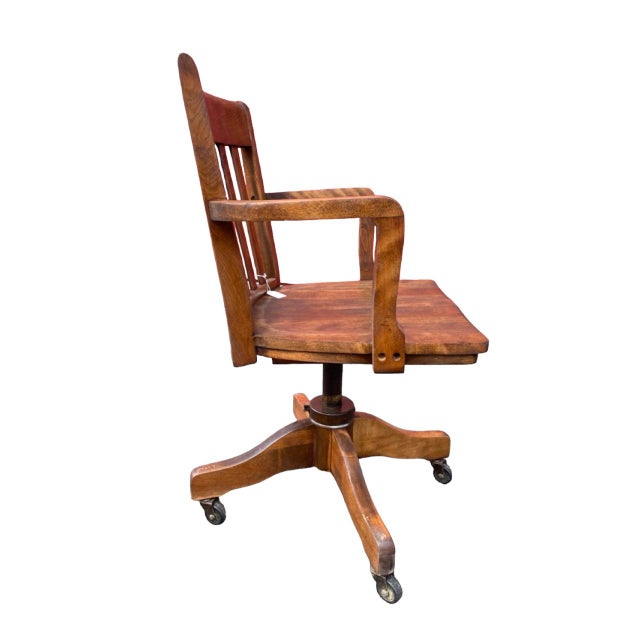 Mid 20th Century Oak Banker's Chair | Chairish