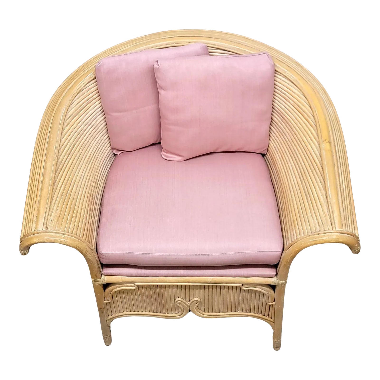 Pencil Reed Fan Back Rattan Lounge Chair | Chairish