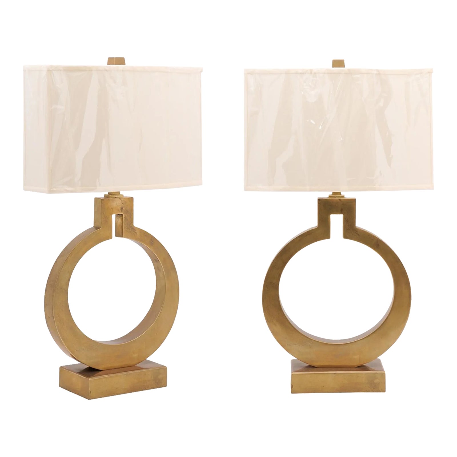 Pair of Aged Brass Keyhole Lamps With Custom Shades by Chapman & Myers ...