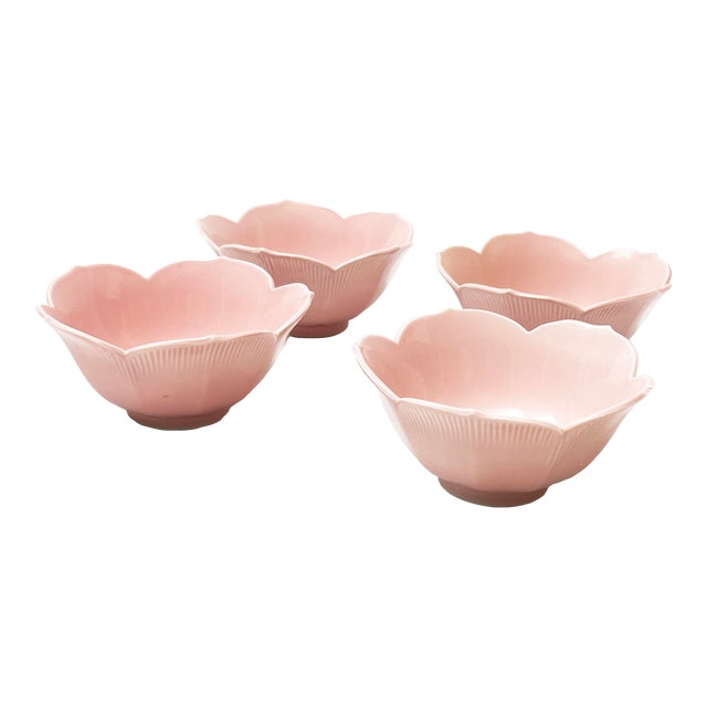 Mid-Century Modern Pink Lotus Flower Shaped Ceramic Bowls - Set of 4 ...