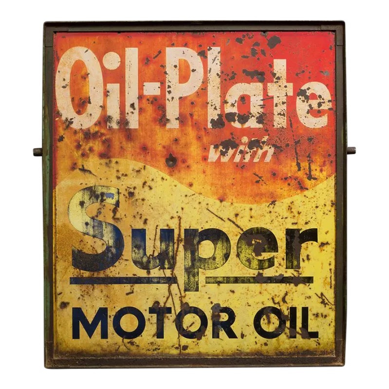Vintage Double Sided Metal Motor Oil Sign C.1930 | Chairish