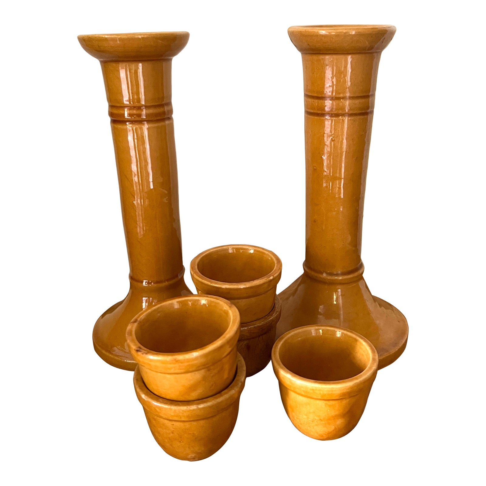 Pair of Vintage Biot French Pottery Mustard Glaze Candlesticks With ...