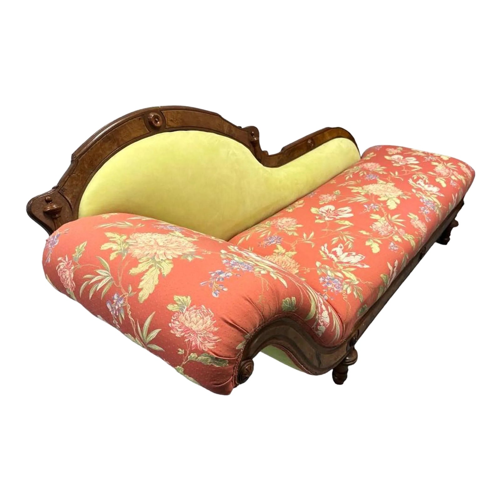 Antique 19th Century Fainting Couch With New Chartreuse Leather and ...