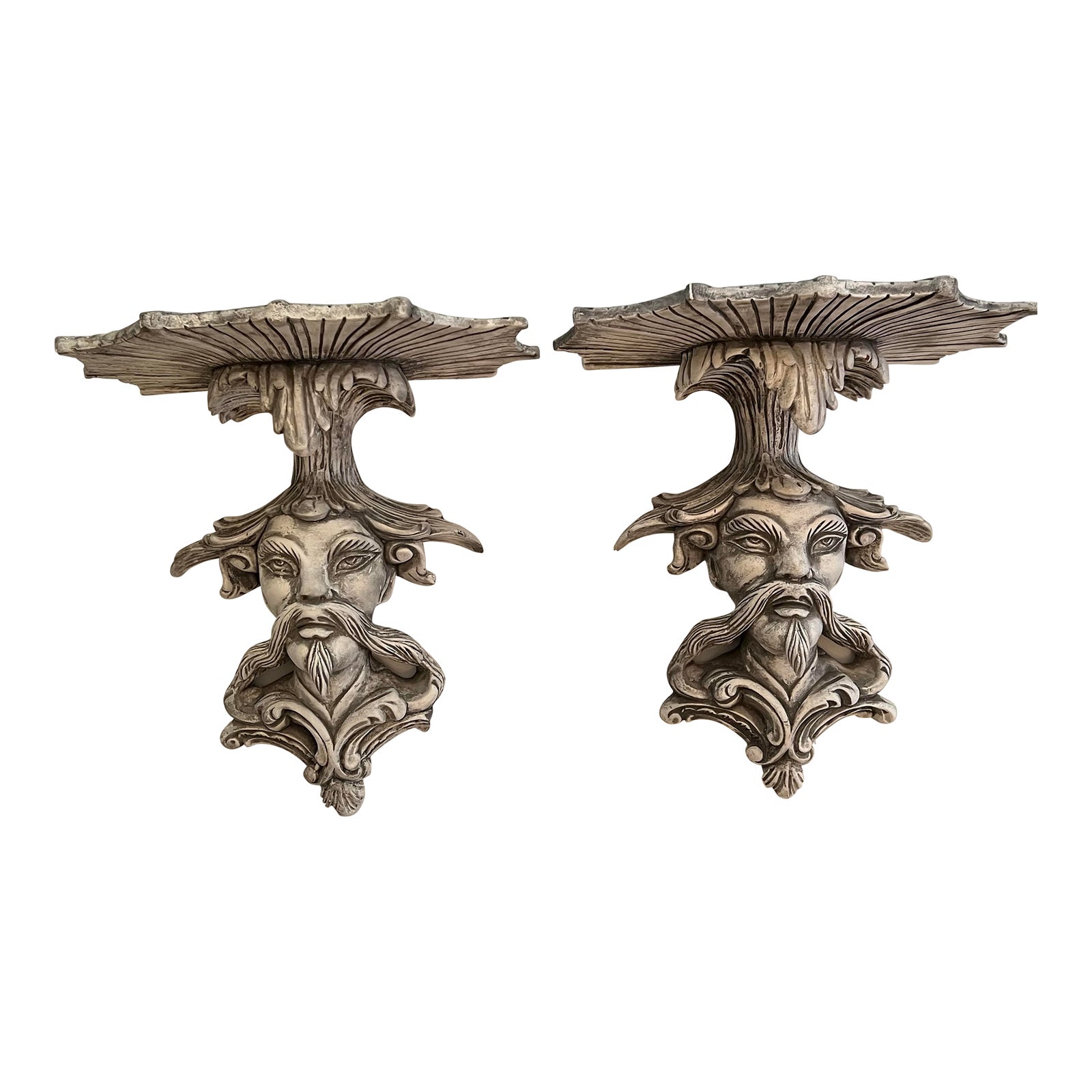 Vintage Chinoiserie Plaster Gray Wall Brackets- a Pair | Chairish