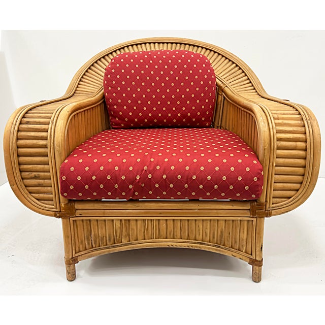 Vintage Coastal Henry Olko Style Rattan Club Chairs W/ Leather- Pair ...