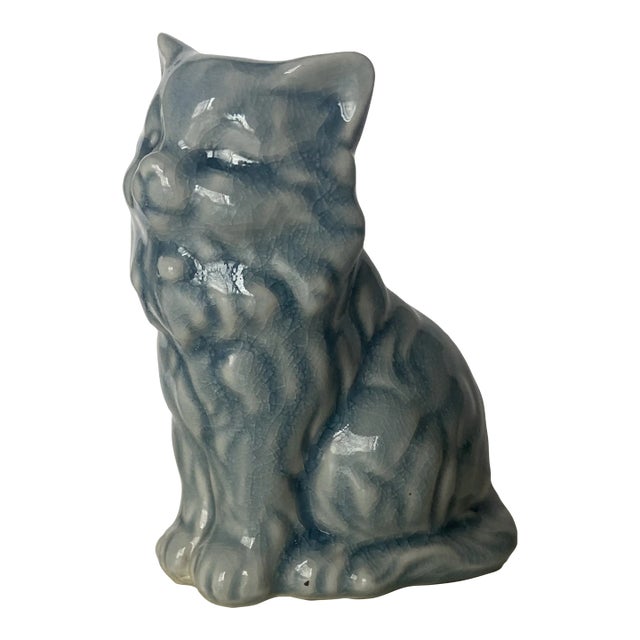Vintage 1970s Ceramic Blue Cat Figurine | Chairish
