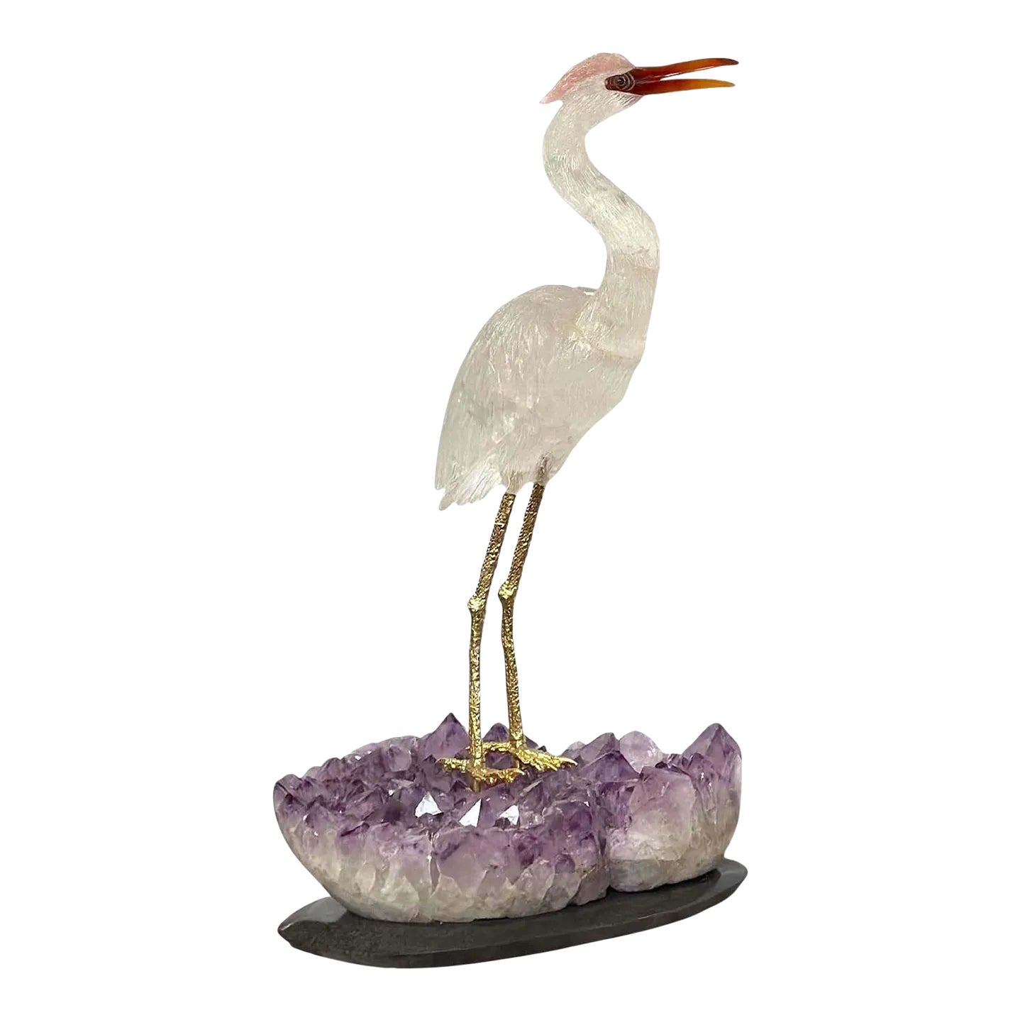 Rock Crystal Bird Sculpture With Amethyst Stand | Chairish