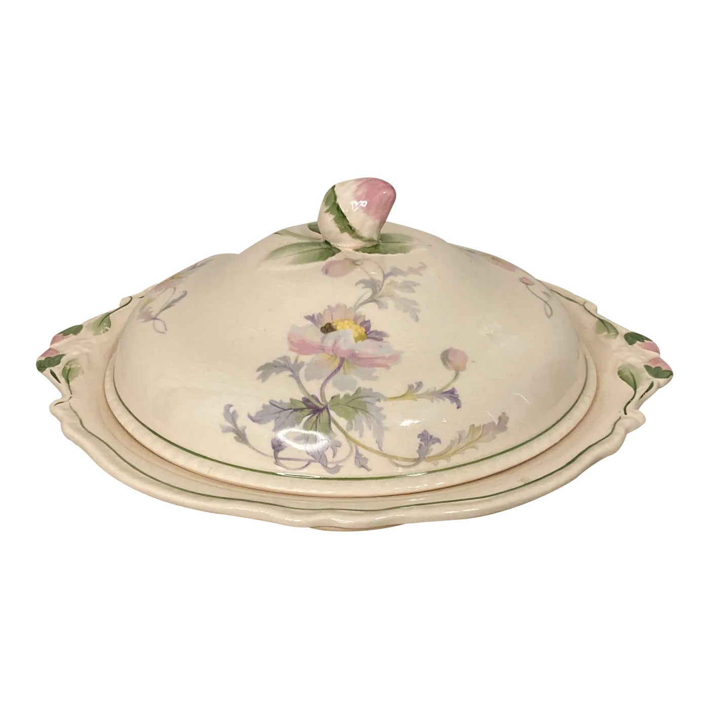 Early 1900's Steubenville Rose Dawn Pink Serving Dish With Lid | Chairish