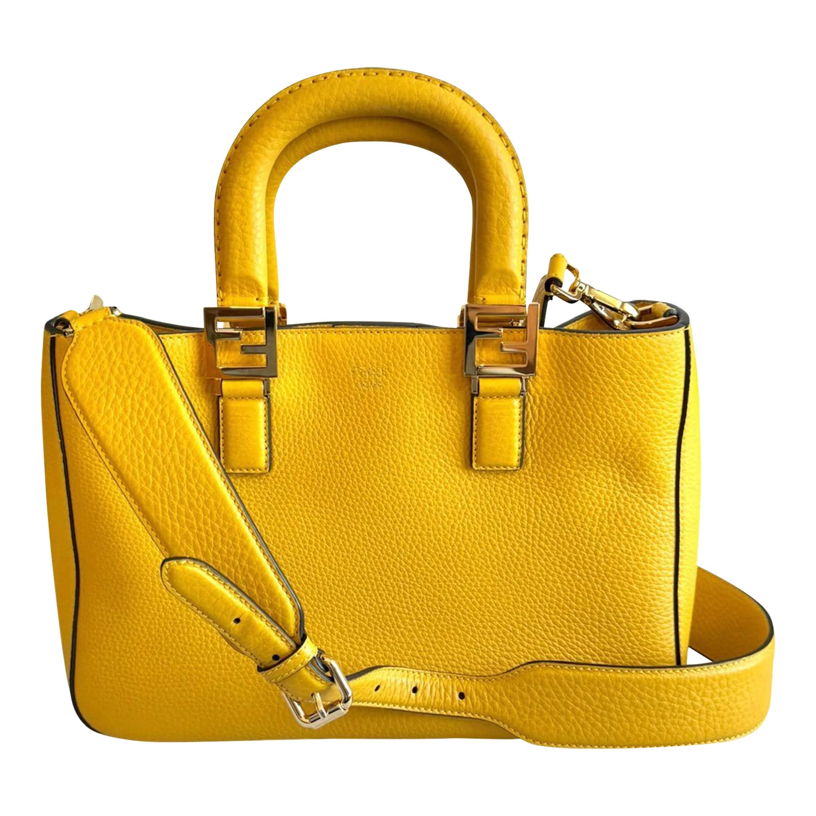 Fendi Sunflower Yellow Leather Tote Bag | Chairish
