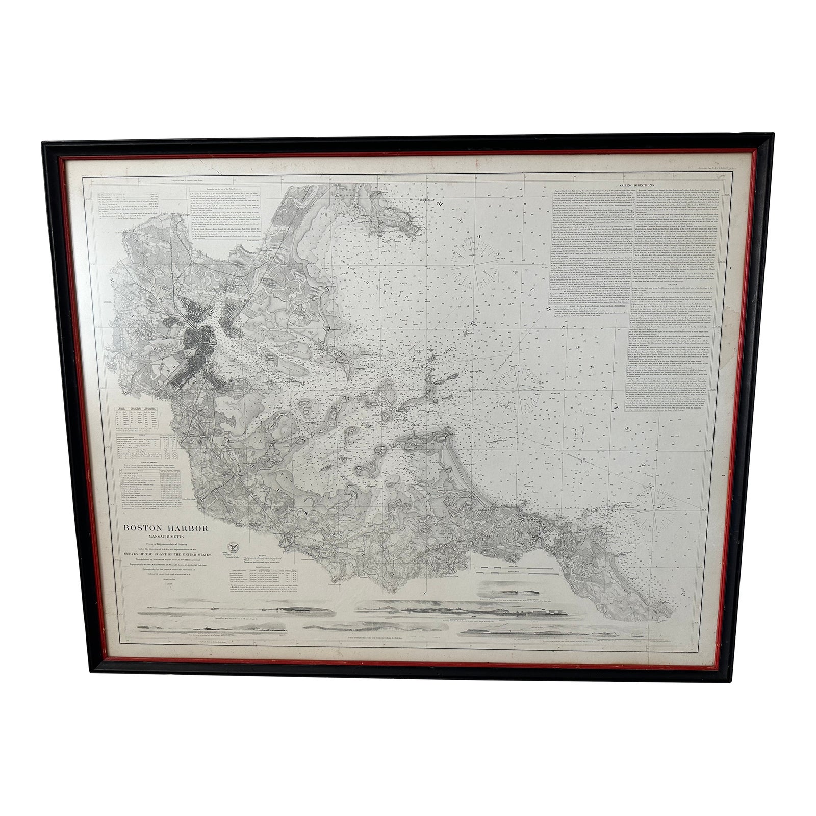 Antique Map of Boston Harbor Coast Survey Framed | Chairish