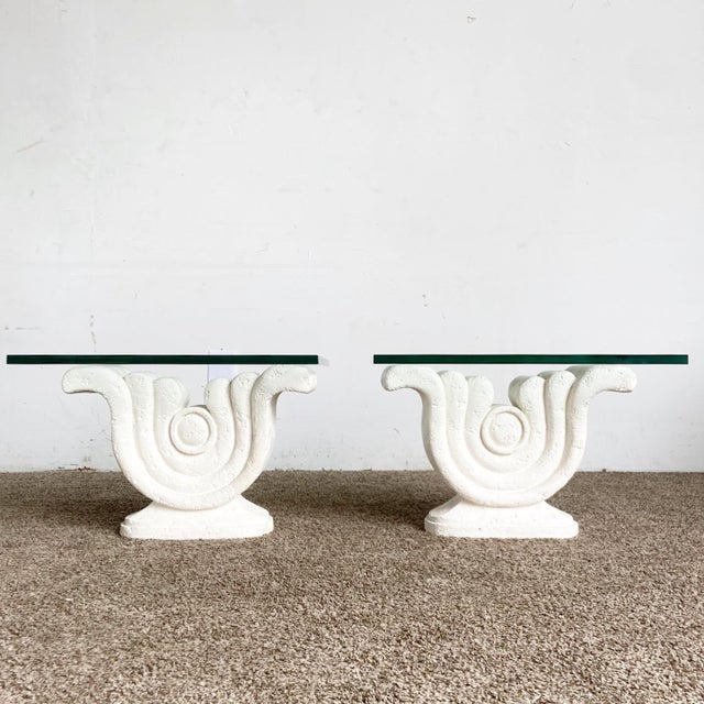 Postmodern Sculpted Plaster Glass Top Side Tables - a Pair | Chairish