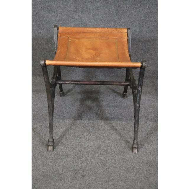 French Greek Key Leather Wrought Iron Manner of Gilbert Poillerat ...