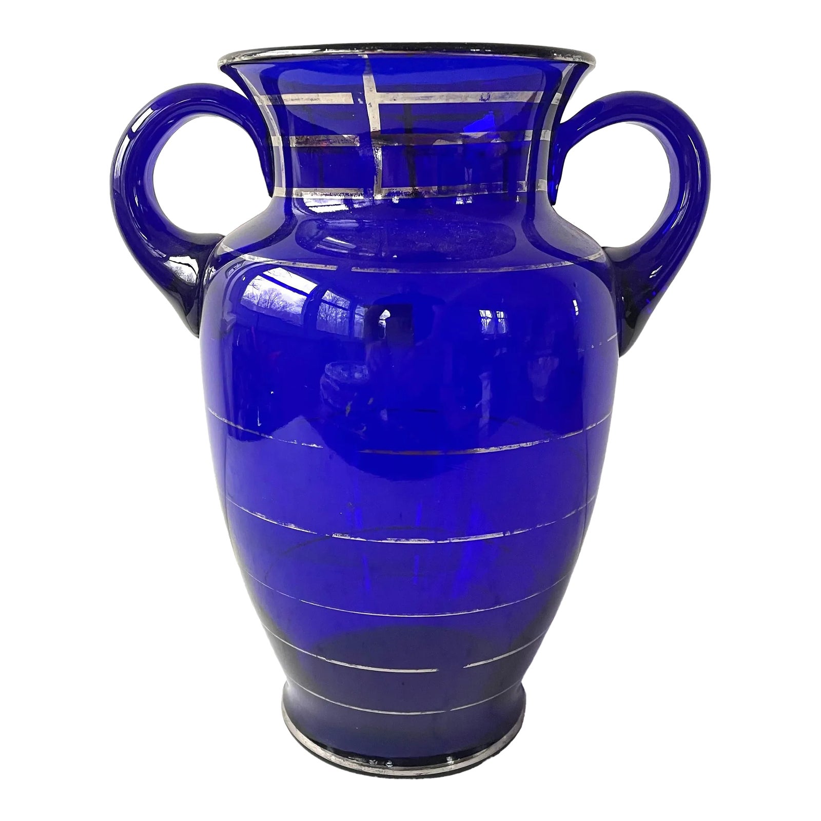 Antique Cobalt Blue Glass and Silver Urn Vase | Chairish
