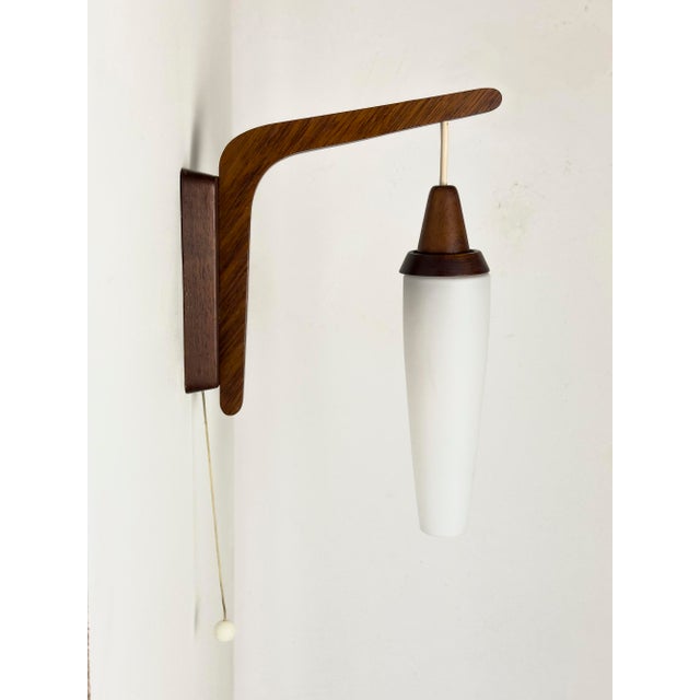 Wall Light in Teak and Opaline Glass, 1960s | Chairish