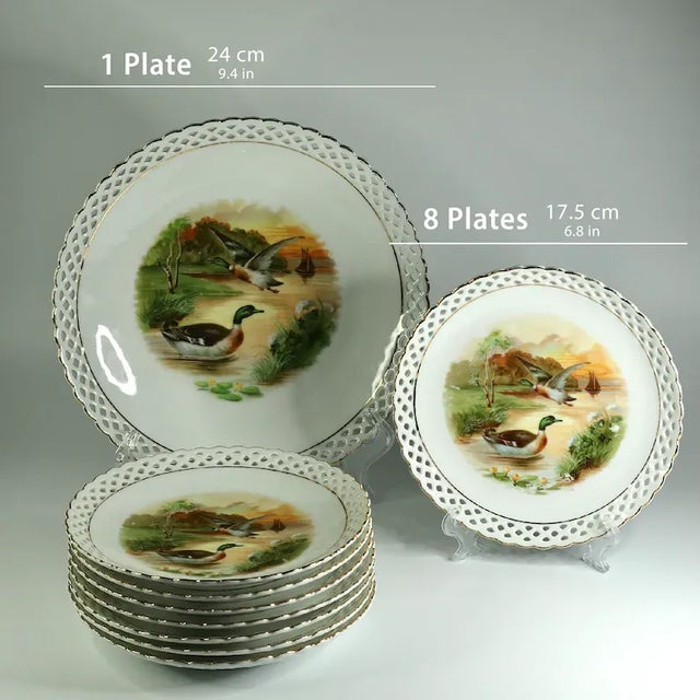 1930s Schumann Bavaria Porcelain Set of 9 Plates with Reticulated ...