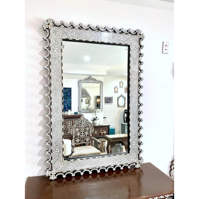 1990s Contemporary Style Vintage Mother of Pearl Inlaid Mirror | Chairish