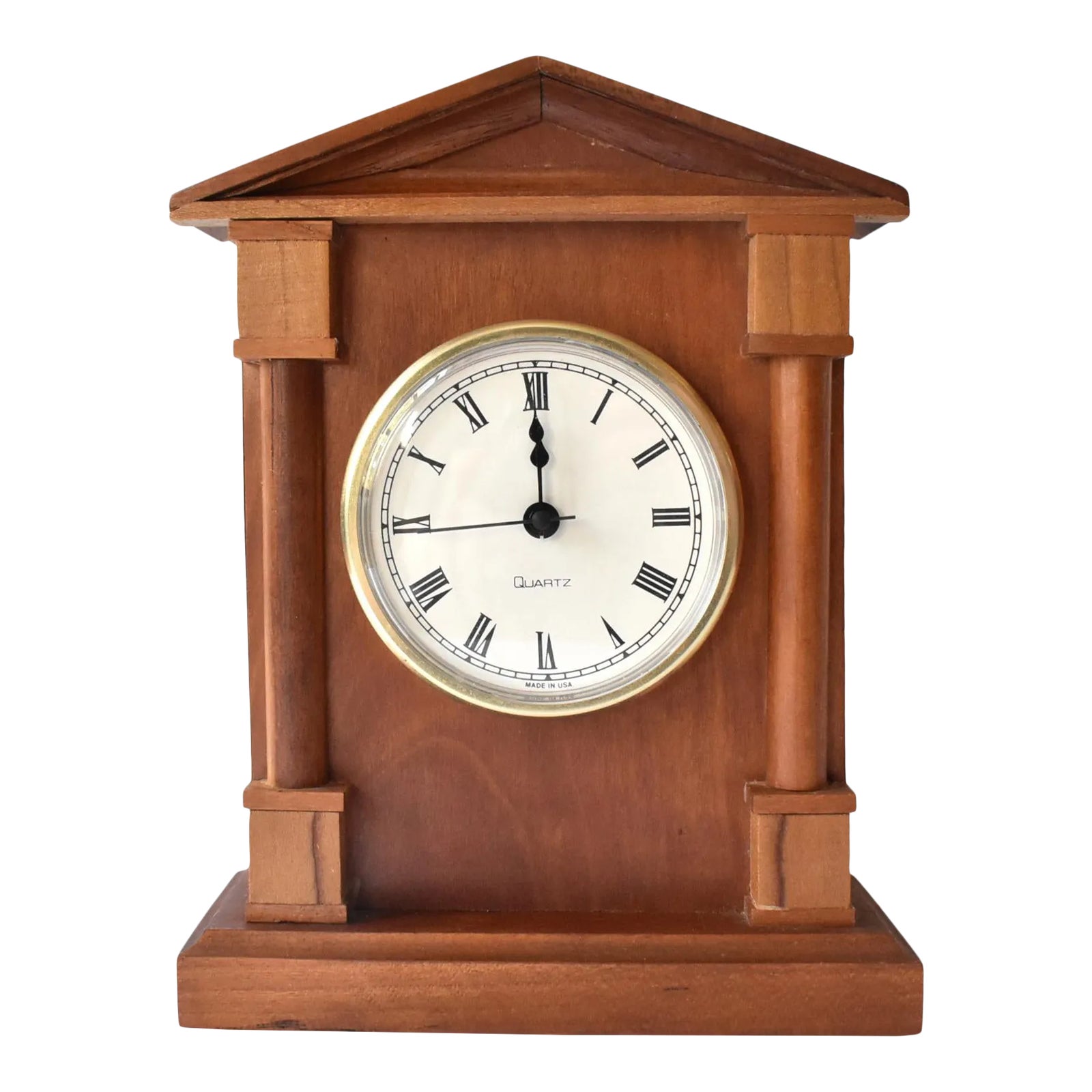 Mid-Century Handmade Teak Wood Mantel Clock With Neoclassical ...