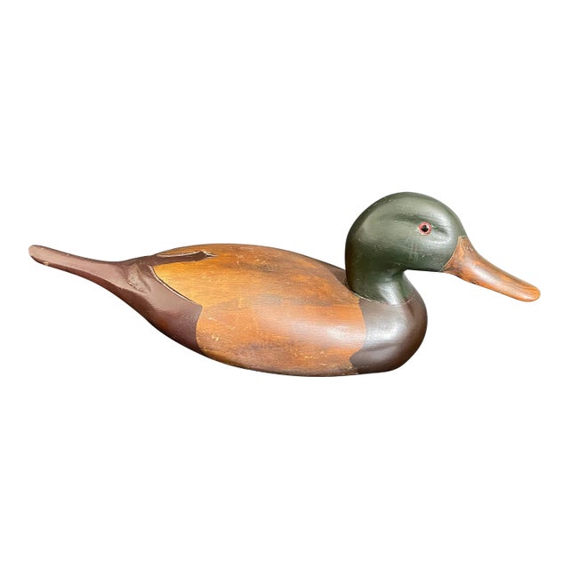 Large Vintage Mallard Drake Duck Hand Carved Wood Decoy | Chairish
