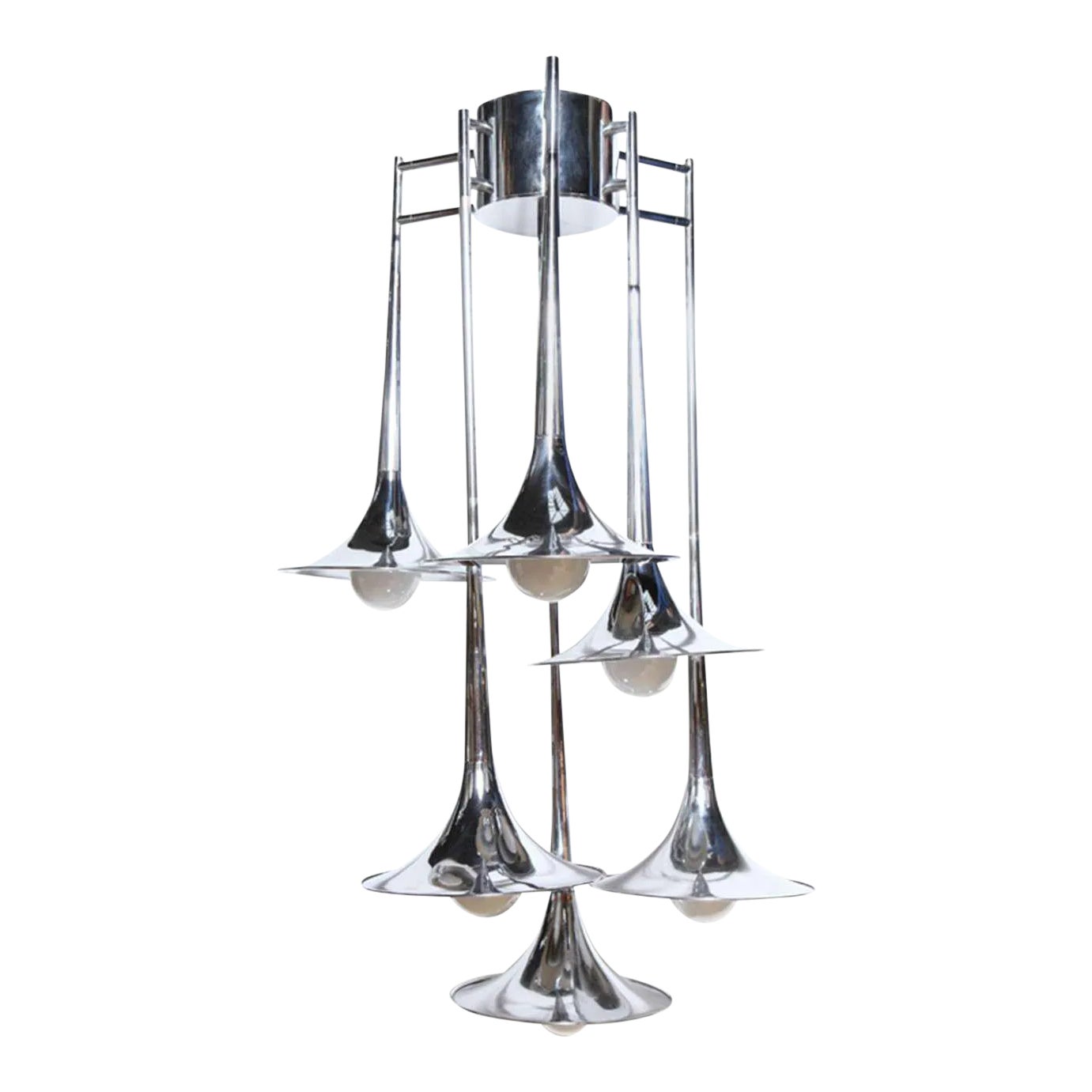 1970s Reggiani Chrome Horn Ceiling Lamp | Chairish