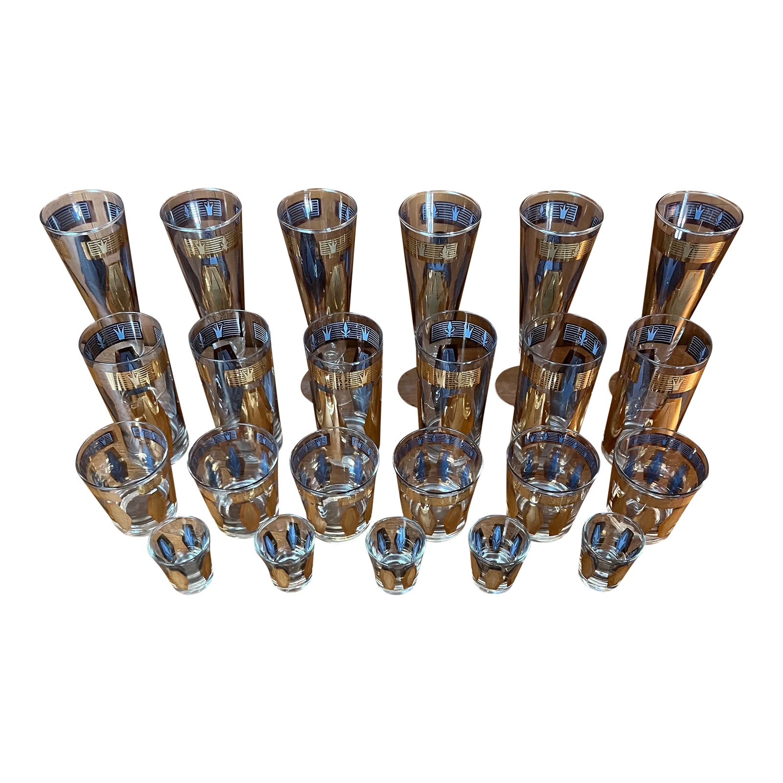 1970s Vintage Culver Style Bar Glass Set - 23 Pieces | Chairish