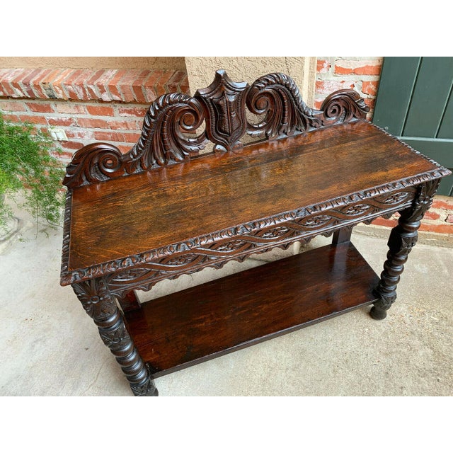 Antique English Carved Oak Hall Foyer Table Renaissance Style Console ...