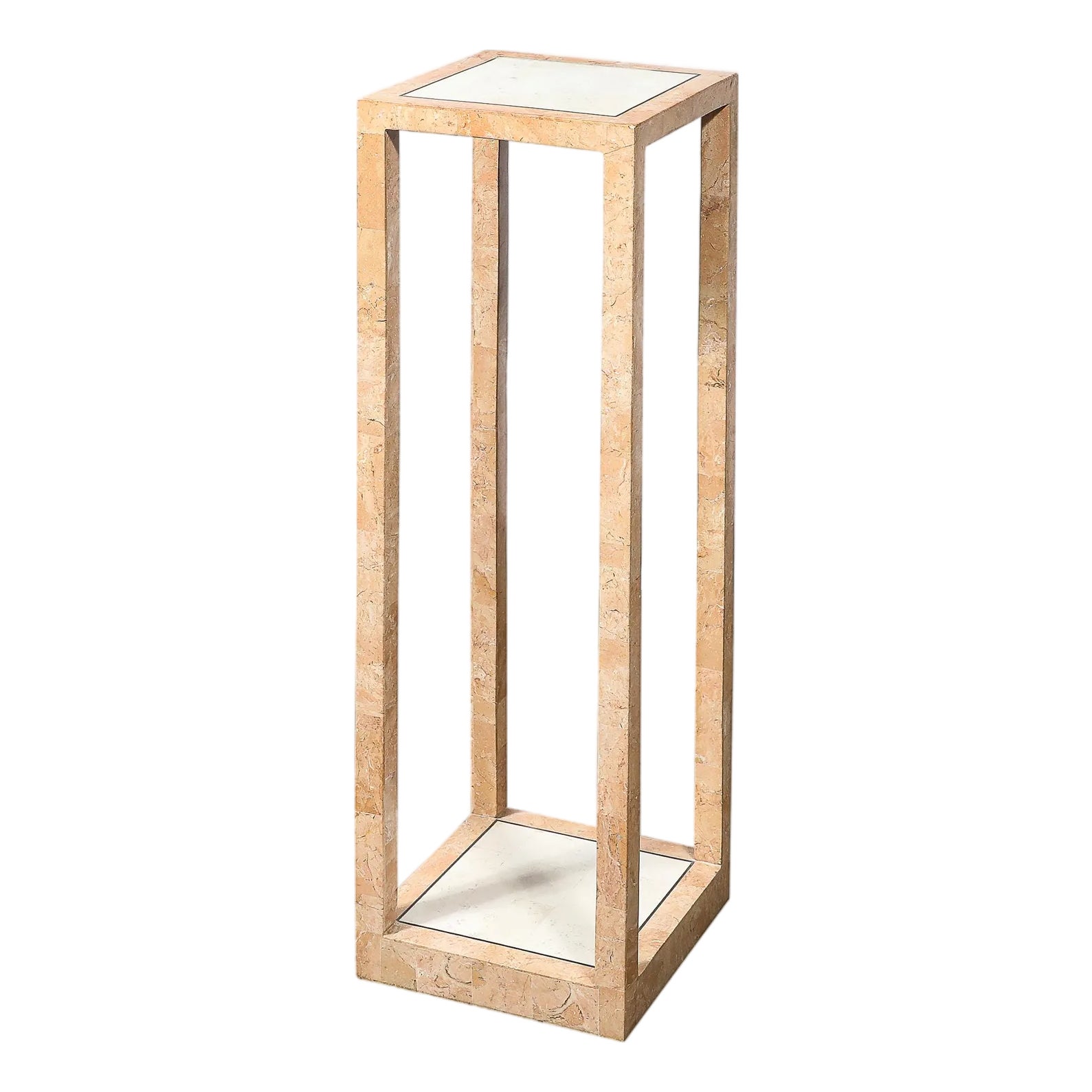 Mid-Century Tessellated Muted Rose & Off White Stone Pedestal by ...