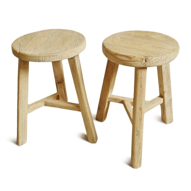 Natural Elm Village Three-Leg Stool | Chairish