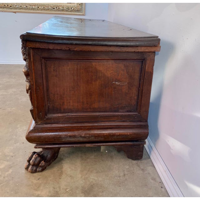 19th C. Italian Carved Walnut Trunk W/ Lion Feet | Chairish