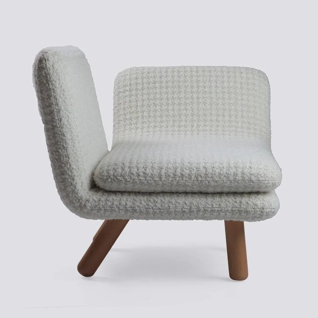 Cross Lounge Chair, Natural Wood, Crow's Feet Patterned Boucle White ...