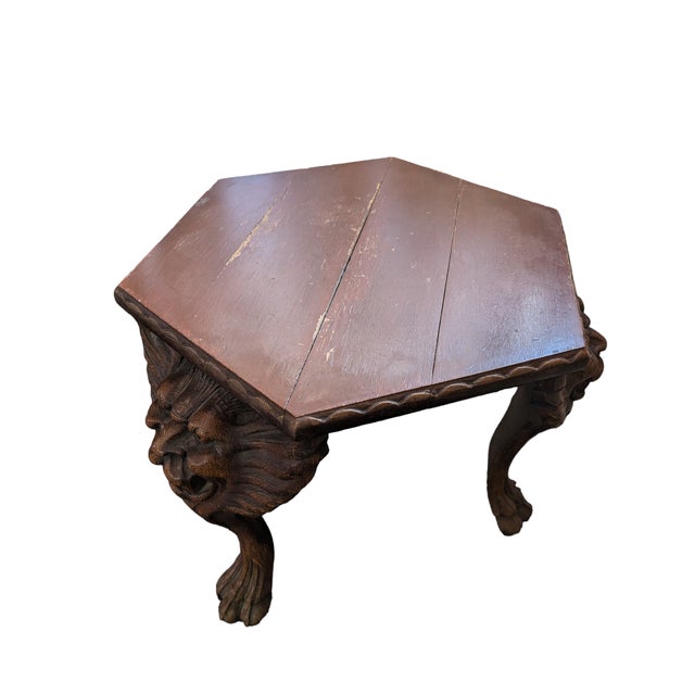 1910s Antique Hexagonal Accent Table With Gargoyle Legs | Chairish