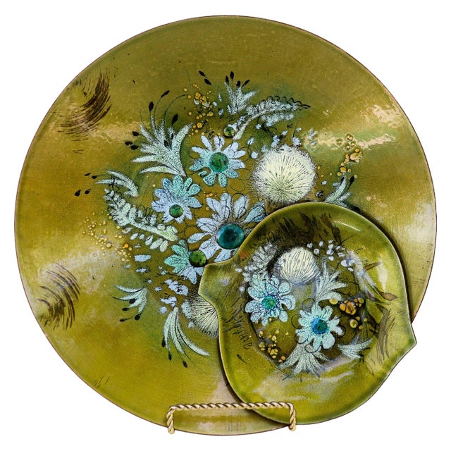 Mid Century Hand-Painted Copper Enamelware Floral Motif Dishes by ...