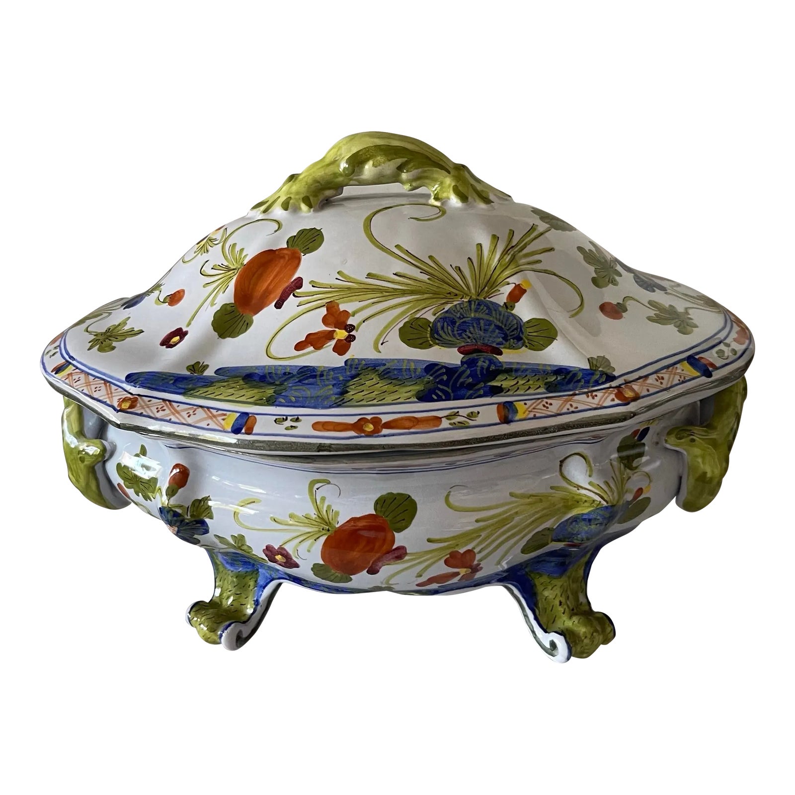 Italian Garofano Carnation Faience Style Large Tureen | Chairish