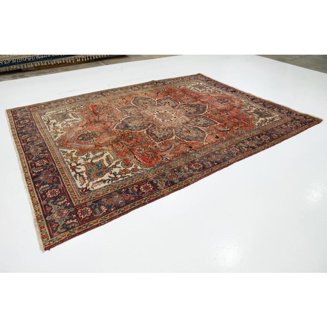 1950s Vintage Handmade Heriz Wool Rug in Rust Color With Medallion ...