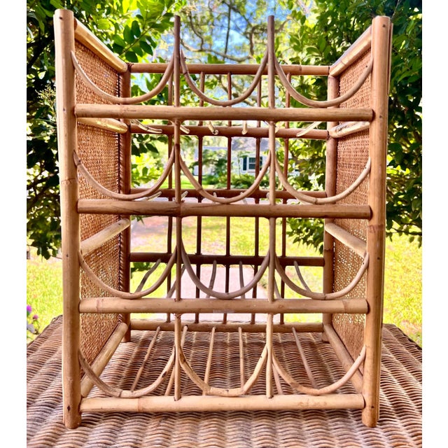 Vintage Bamboo Rattan and Cane 12 Bottle Wine Rack | Chairish