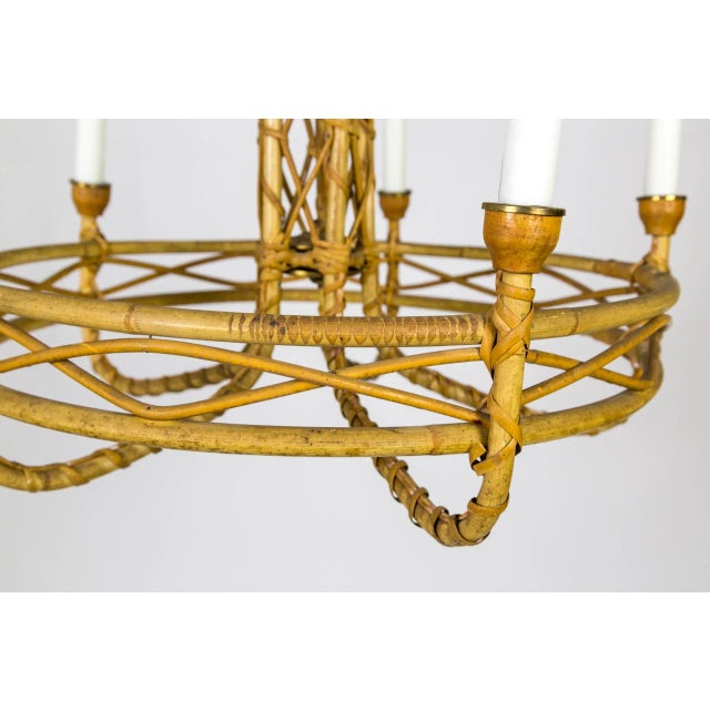 Mid 20th Century Natural Bamboo & Rattan 5-Light Chandelier | Chairish